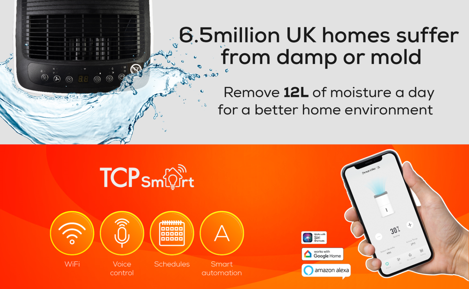 TCP Smart 12L Wi-Fi Dehumidifier – With HEPA Filter to Reduce Damp ...